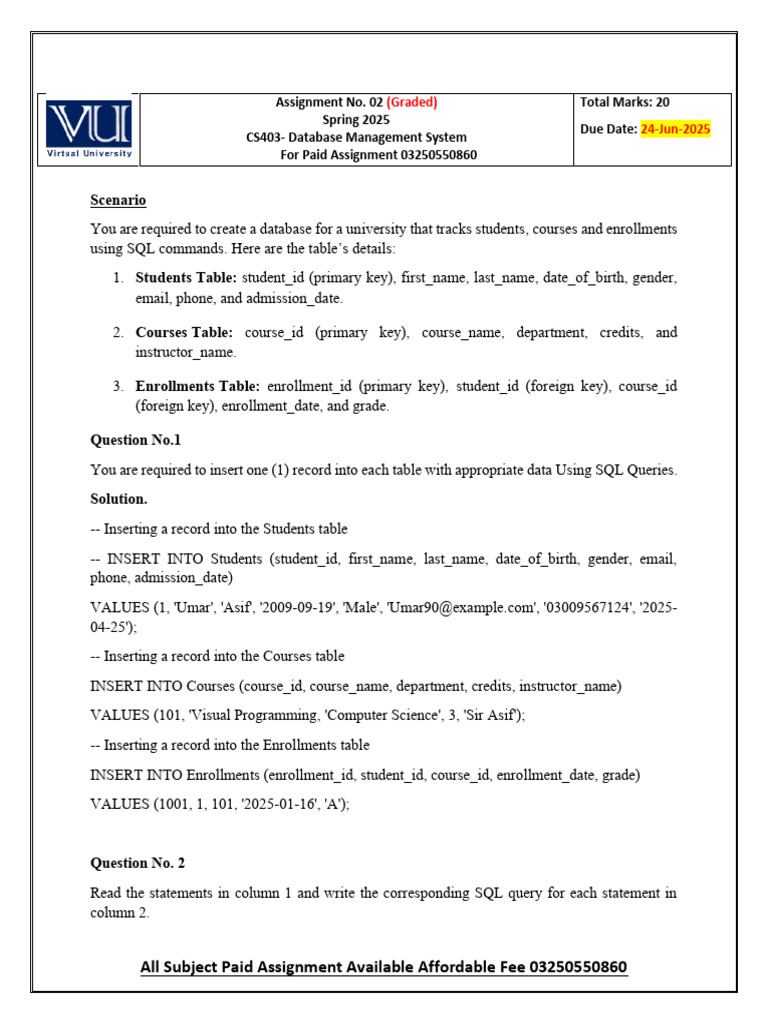 CS403 Assignment No 2 Spring 2025 100 Percent Correct Solution | PDF | Data Model | Information ...