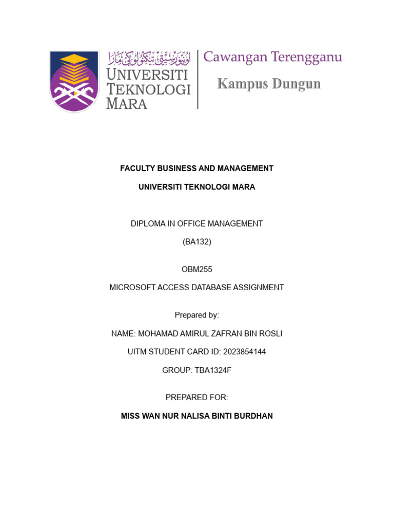 Mohamad Amirul Zafran Bin Rosli - Obm255 Assignment | PDF | Information Technology Management ...