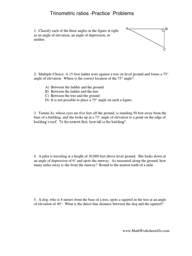 Ttrignometric Ratios Real World Sohcahtoa Worksheet Ans Etz | PDF ...