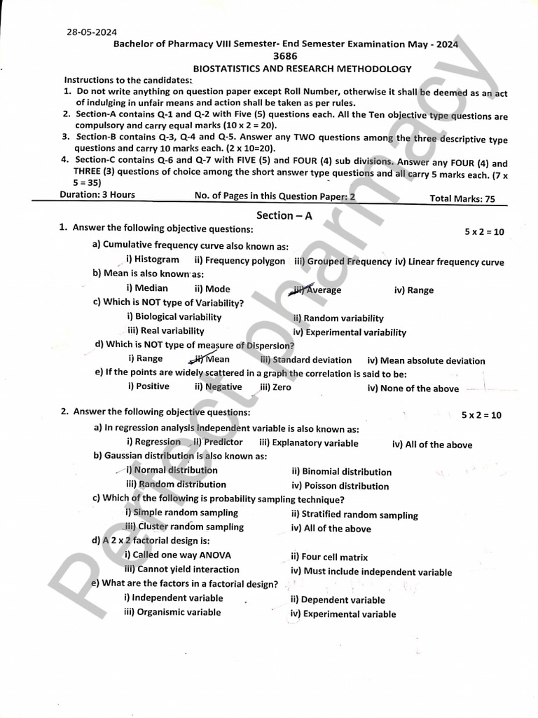 B Pharmacy 8th Sem Question Paper June 2024 | PDF