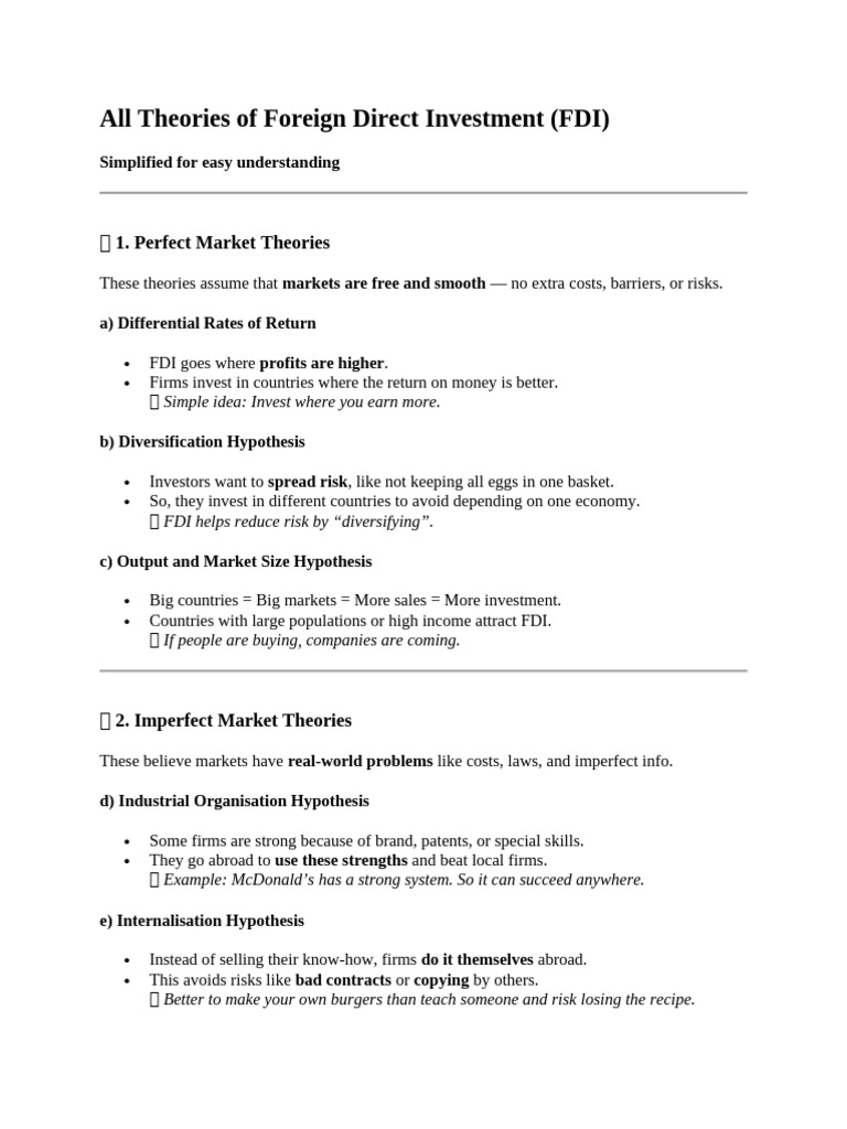 Theories of Foreign Direct Investment | PDF | Foreign Direct Investment ...