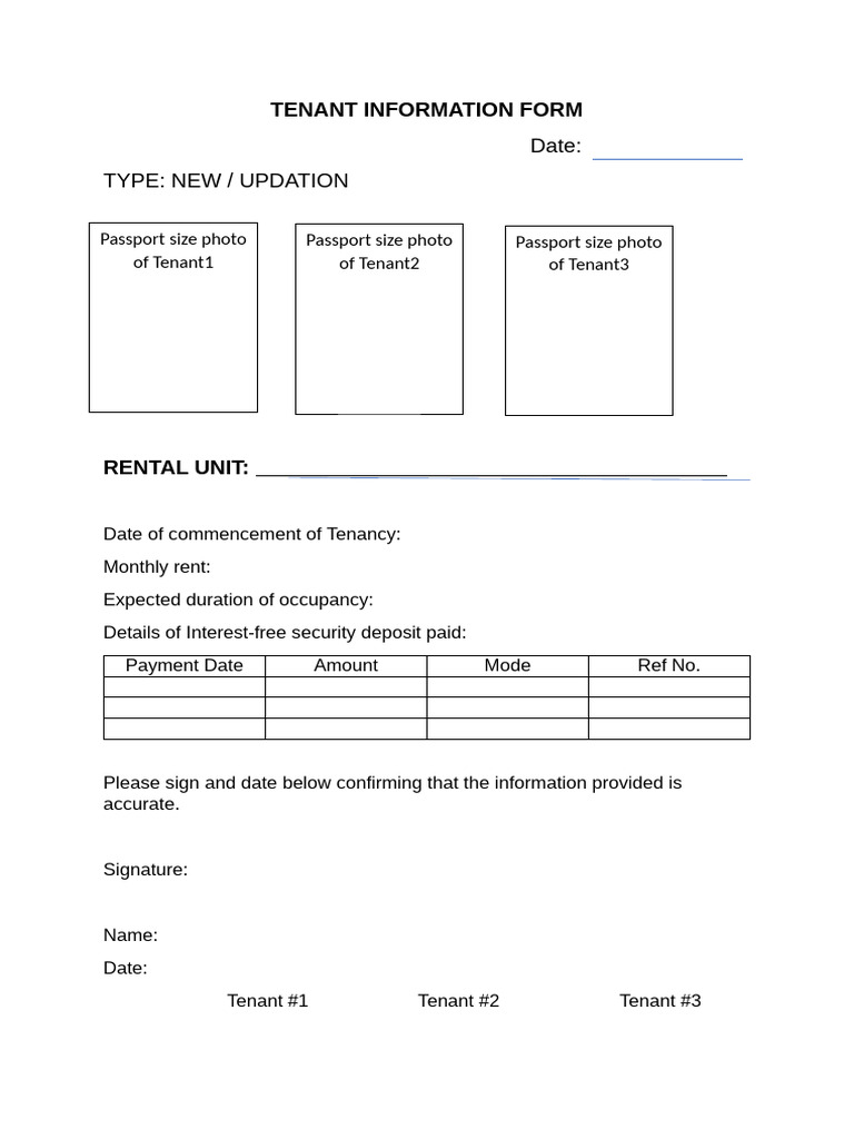 Tenant Information Form | PDF
