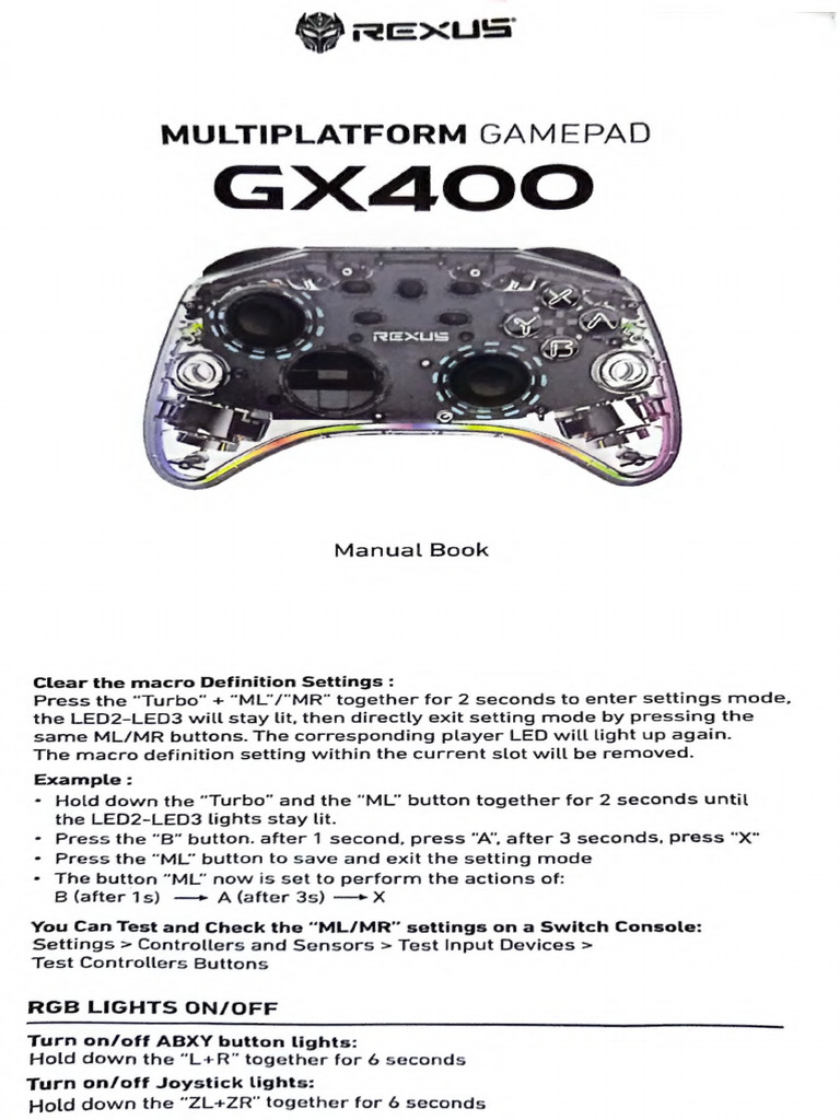Rexus GX400 Gamepad User Manual | PDF | Xbox | Rgb Color Model