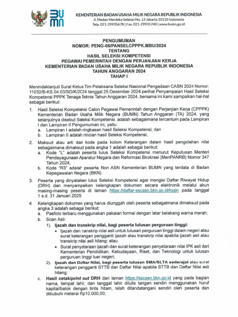 Peng-05 Panselcpppk - Mbu 2024 Hasil Seleksi Kompetensi CPPPK Kbumn 2024 Tahap I - Final Upload ...