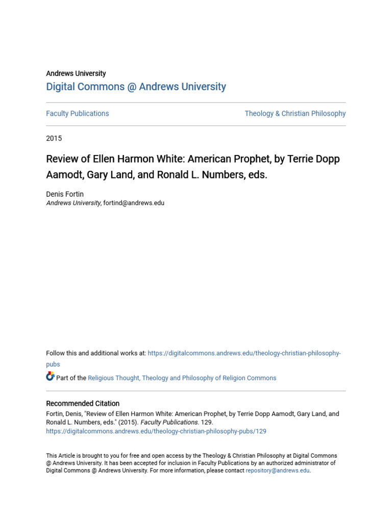 Review of Ellen Harmon White - American Prophet by Terrie Dopp Aa | PDF ...