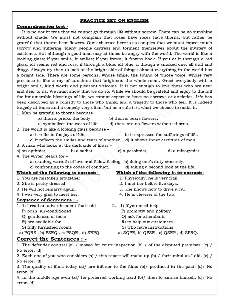 Comprehention Test and Sequence | PDF