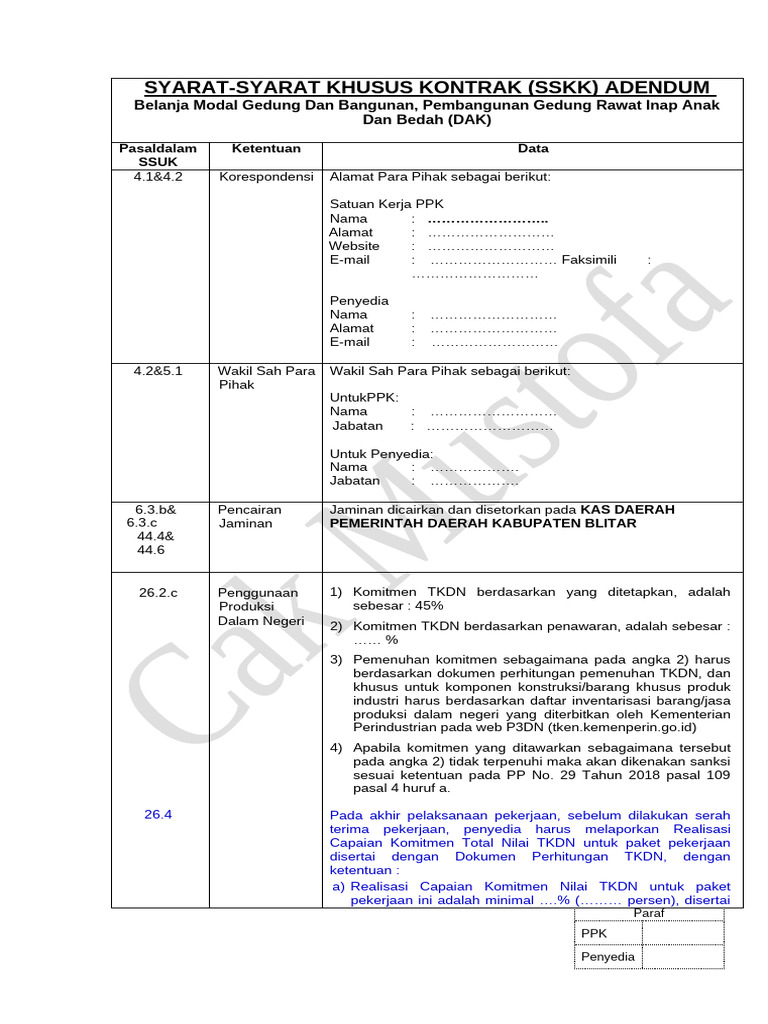 Baru CONTOH... - SSKK Pek Konstruksi Yang Memuat BPJS & TKDN | PDF