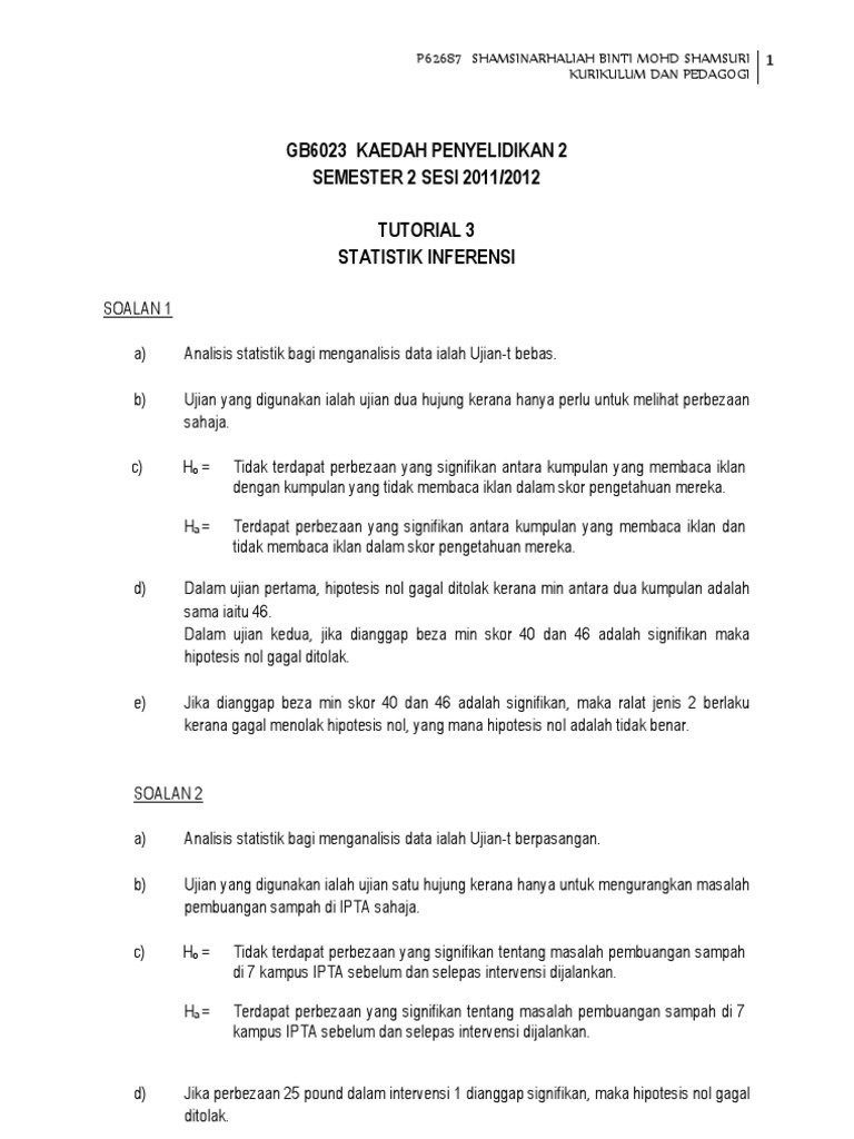 Jawapan Tutorial 3 | PDF