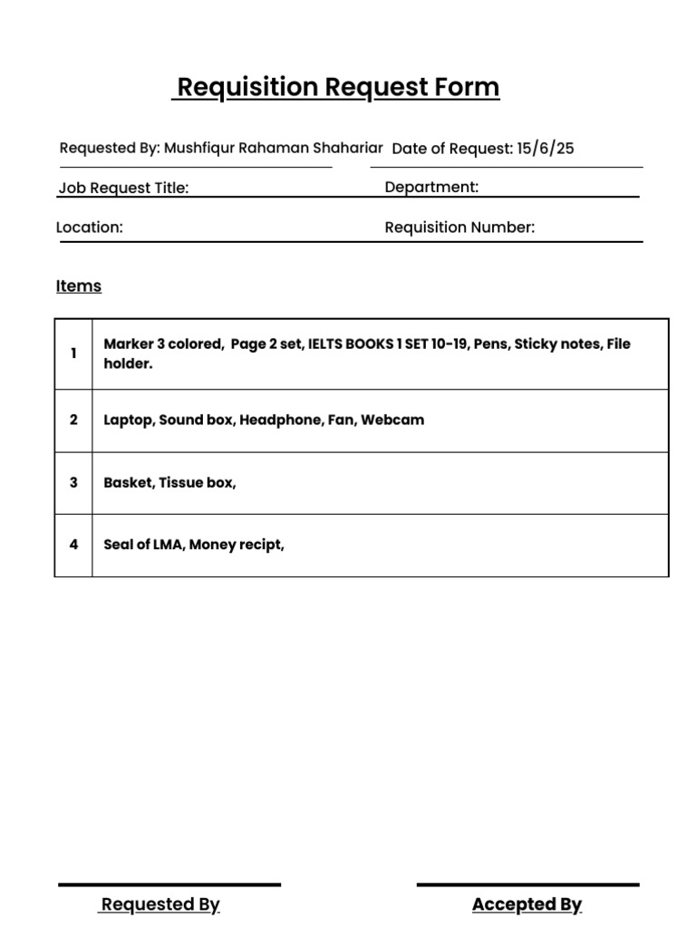 Black and White Job Requisition Request Form Document | PDF
