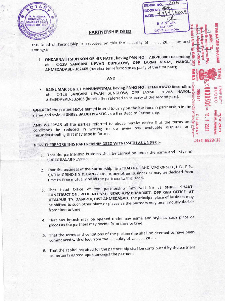 Partnership Deed | PDF