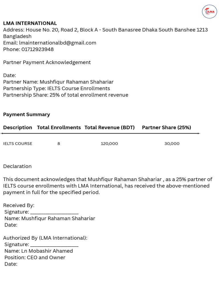 Blue Modern Corporate Business Membership Form A4 Document | PDF