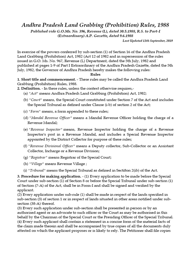 Andhra Pradesh Land Grabbing Rules 1988 | PDF | Judiciaries | Legal ...