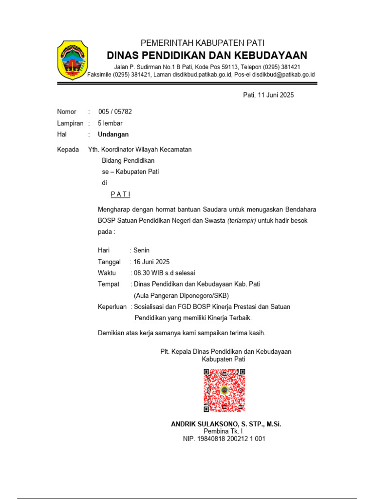 Undangan FGD BOSP Pendidikan Pati | PDF
