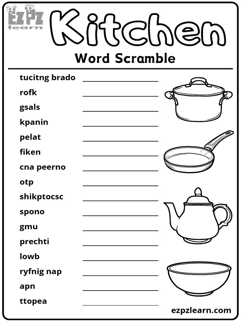 Kitchen Word Scramble 16 Words | PDF