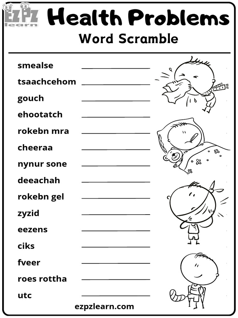 Health Problems Word Scramble 15 Words | PDF