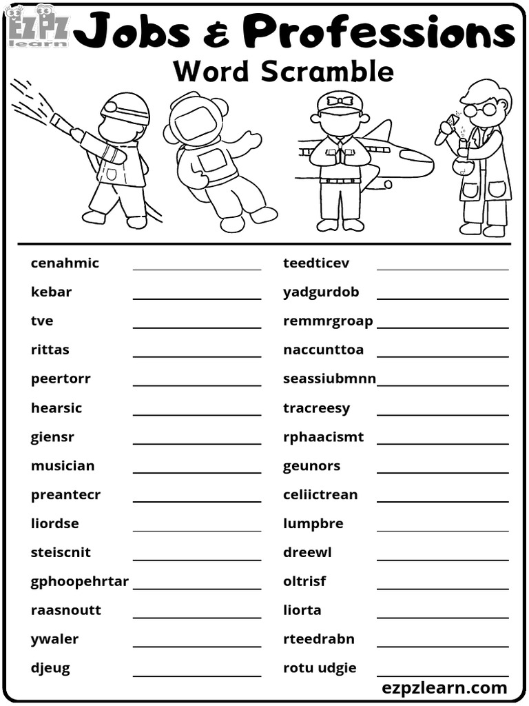 Jobs Word Scramble 30 Words | PDF