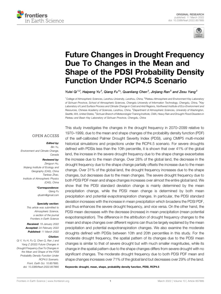 Future Changes in Drought Frequency Due To Changes | PDF | Drought ...