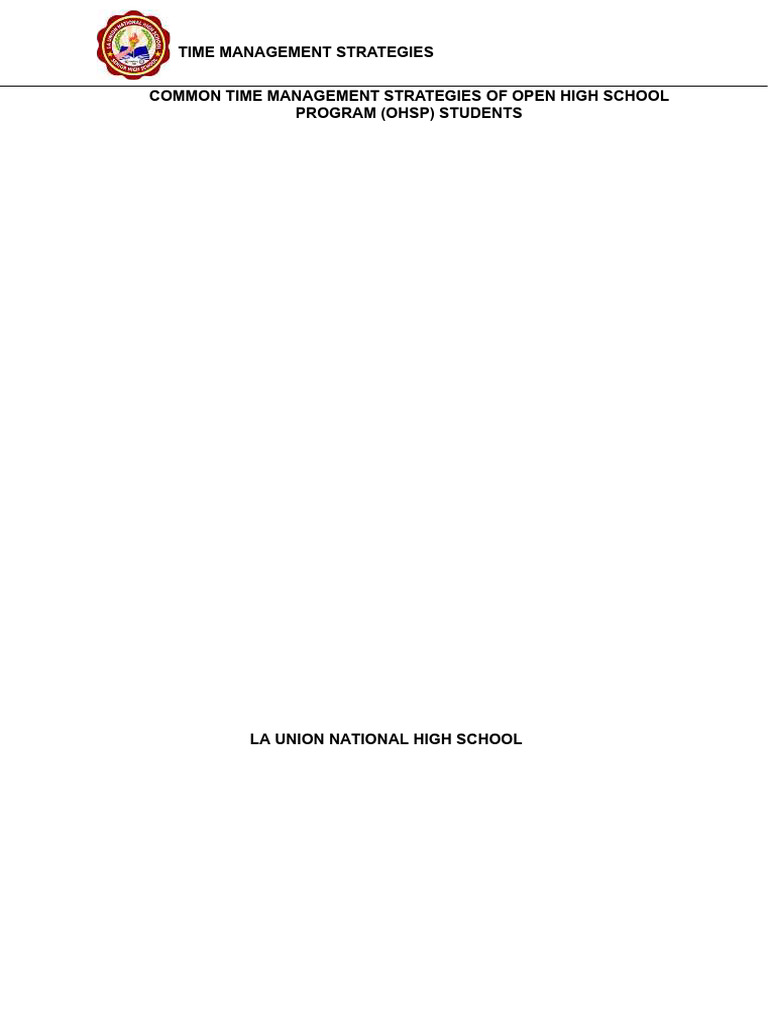 Common Time Management Strategies of Open High School Program (Ohsp ...