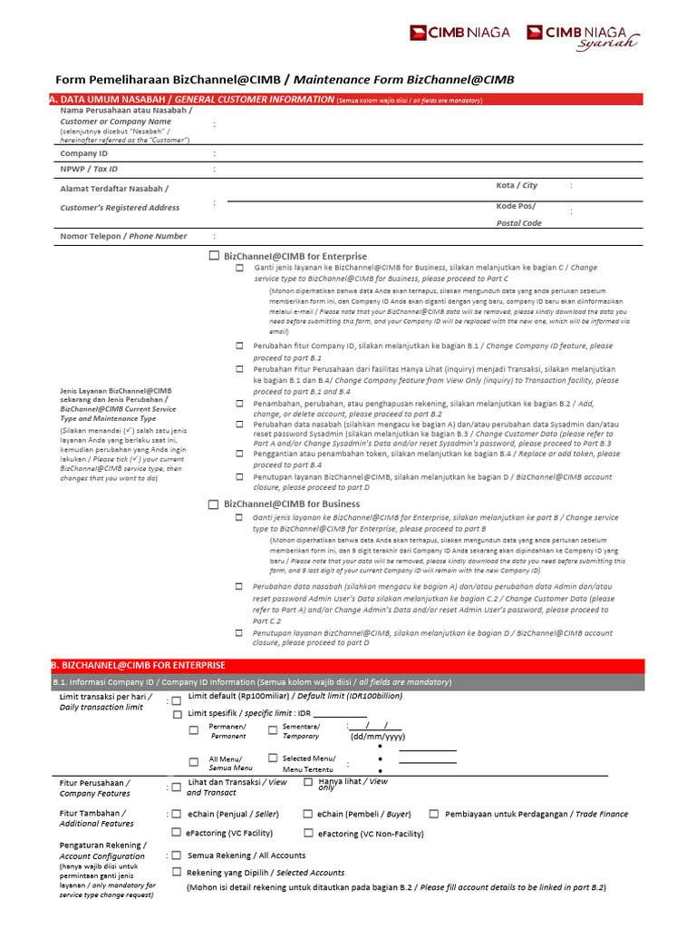 Formulir Pemeliharaan BizChannel@CIMB | PDF