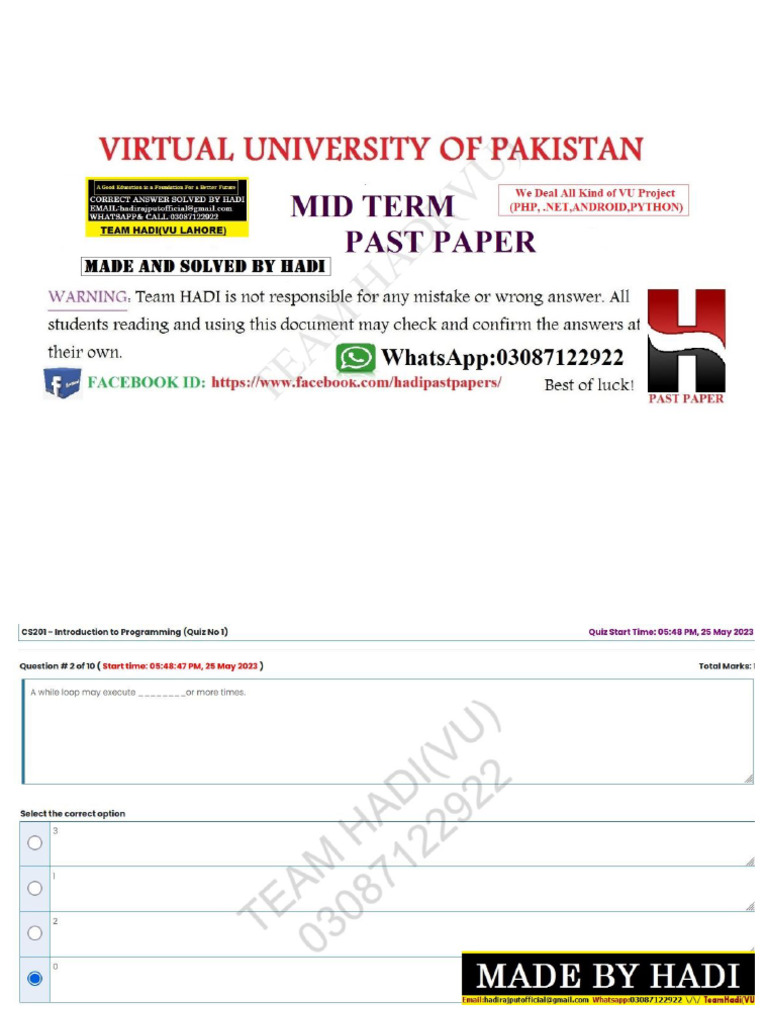 CS201 Midterm File 10 Solved by Team Hadi | PDF