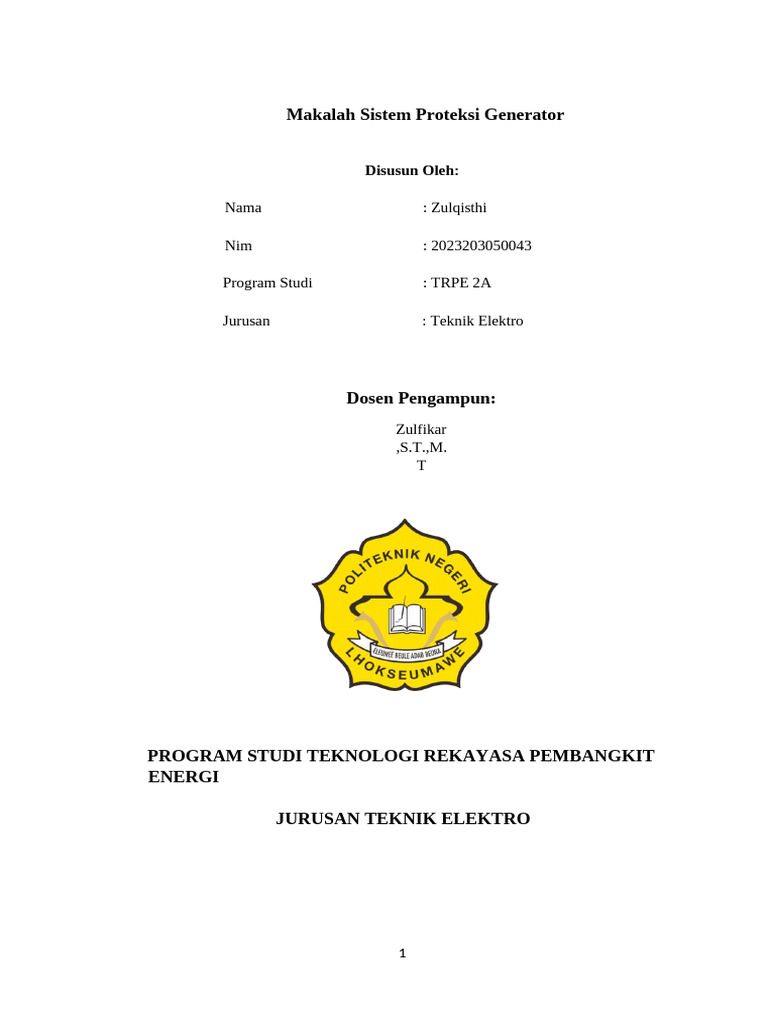 Makalah Zulqisthi Proteksi Generator | PDF