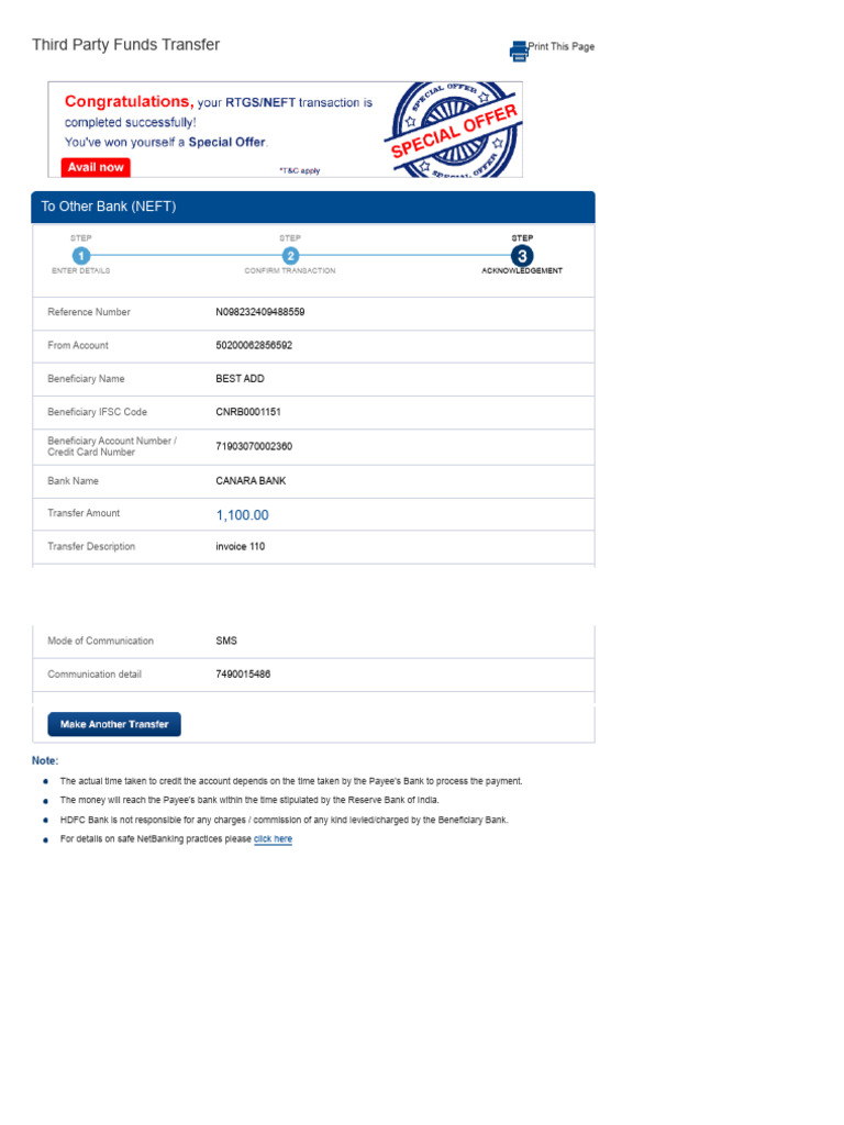 NEFT Third Party Funds Transfer Guide | PDF