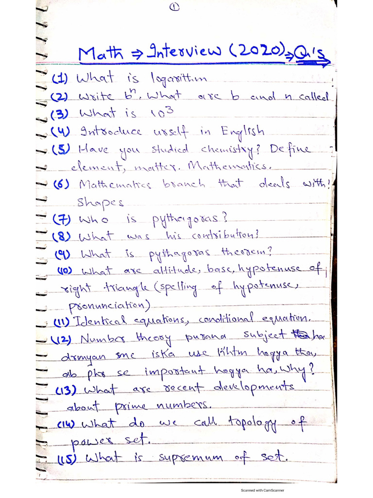 Math (Interview Q's (2020) ) | PDF