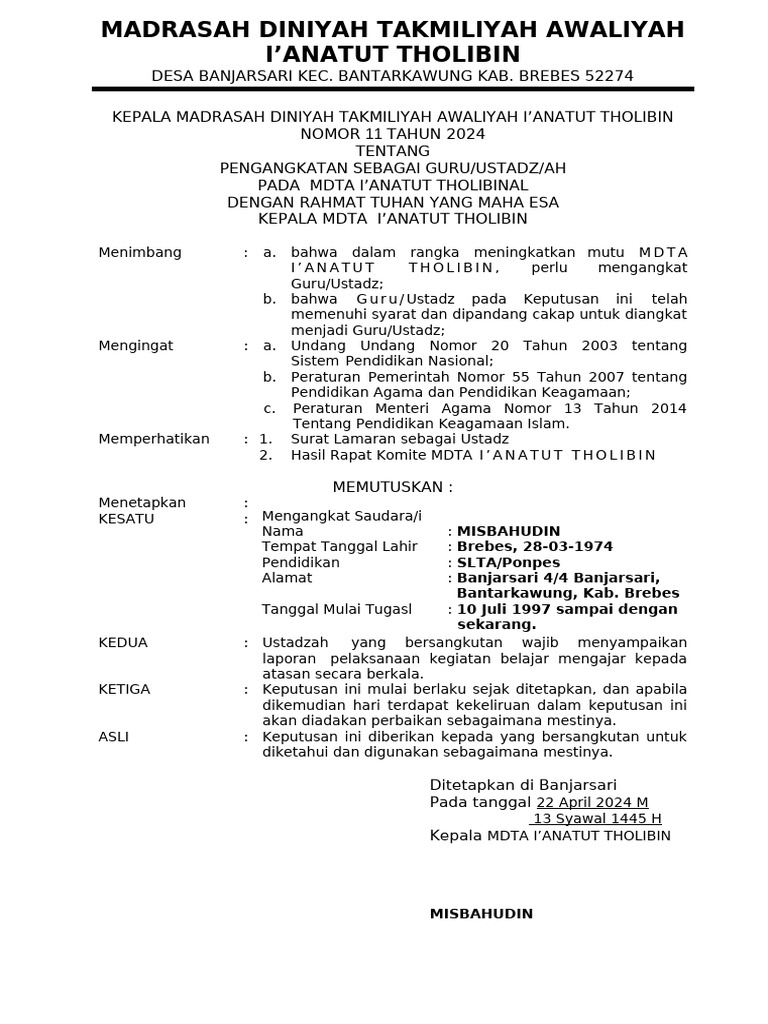 Contoh SK Guru 2024 | PDF