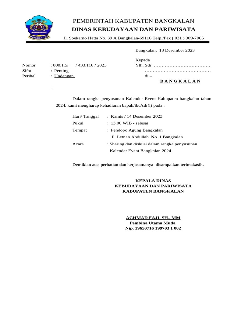 Undangan Diskusi Kalender Event 2024 | PDF