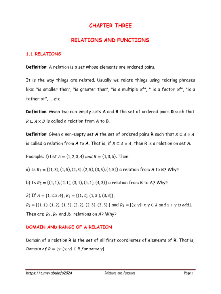 Chapter 3 Relation and Function INTRO | PDF | Function (Mathematics) | Set (Mathematics)