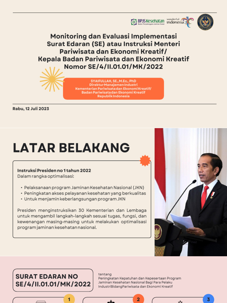 Paparan Dir Parekraf - Monev SE BPJS Kes | PDF