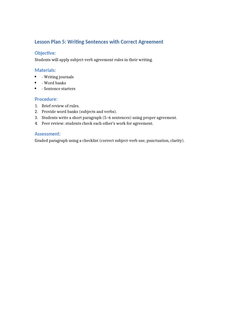 Lesson Plan 5 Writing Practice | PDF