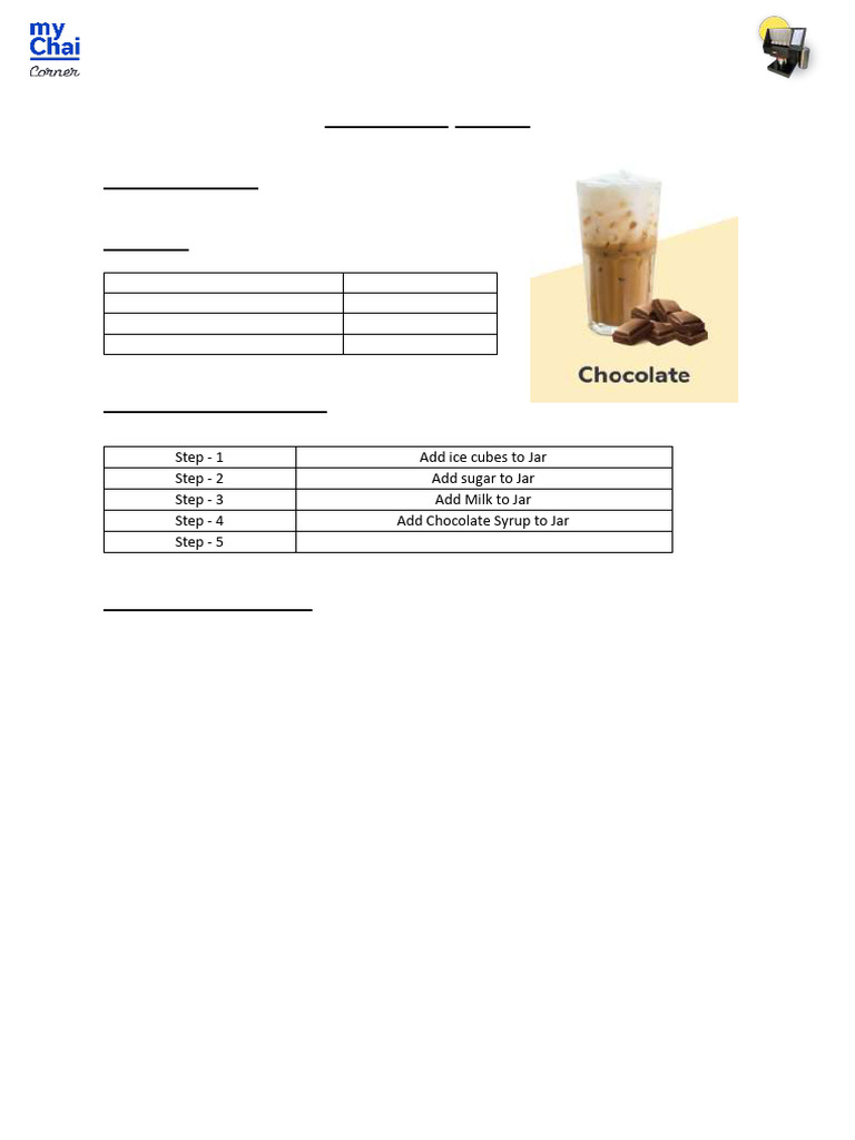 MCC Manual Recipes - Chocolate Shake | PDF