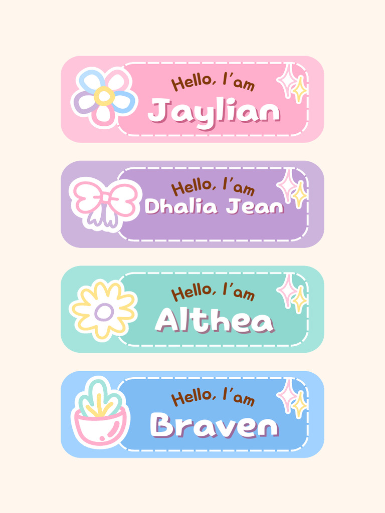 Colorful Cute Name Label A4 Document | PDF