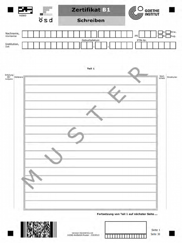 B1 Schreiben Answer Sheet | PDF