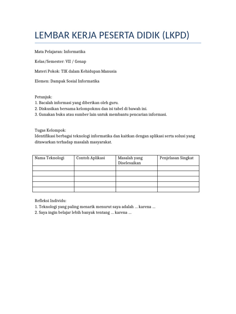 LKPD TIK Dampak Sosial Informatika | PDF