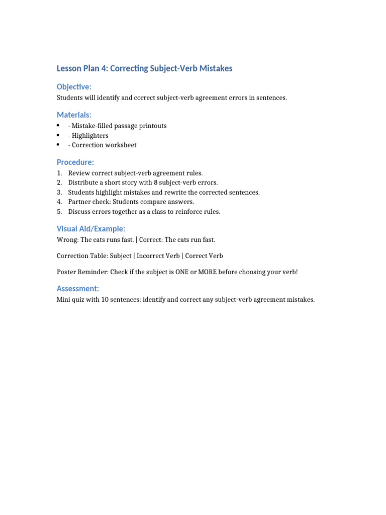 Correcting Subject-Verb Agreement Errors | PDF