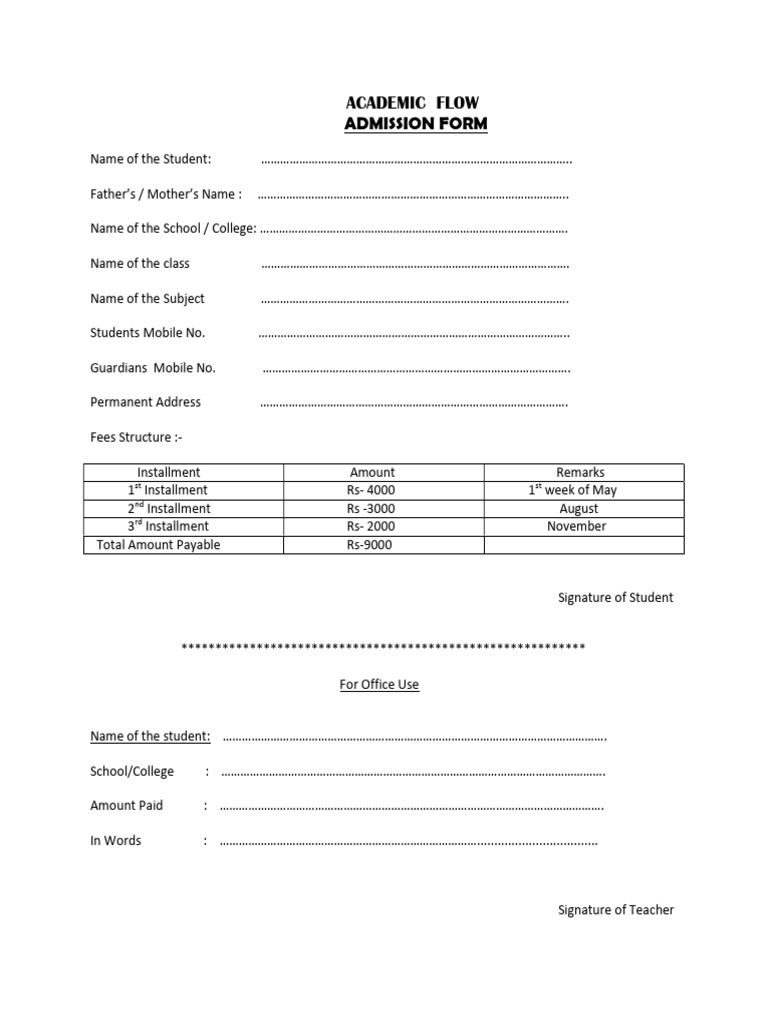 Academic Flow Admission Form | PDF