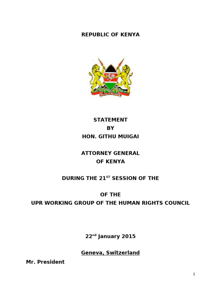 1.1 - Opening Statement - Mr. Githu Muigai - UPR - Kenya | PDF | Kenya ...