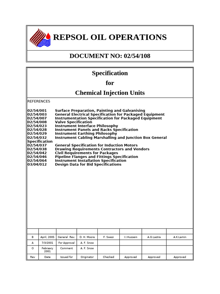 Chemical Injection Unit Specifications | PDF | Pump | Specification (Technical Standard)