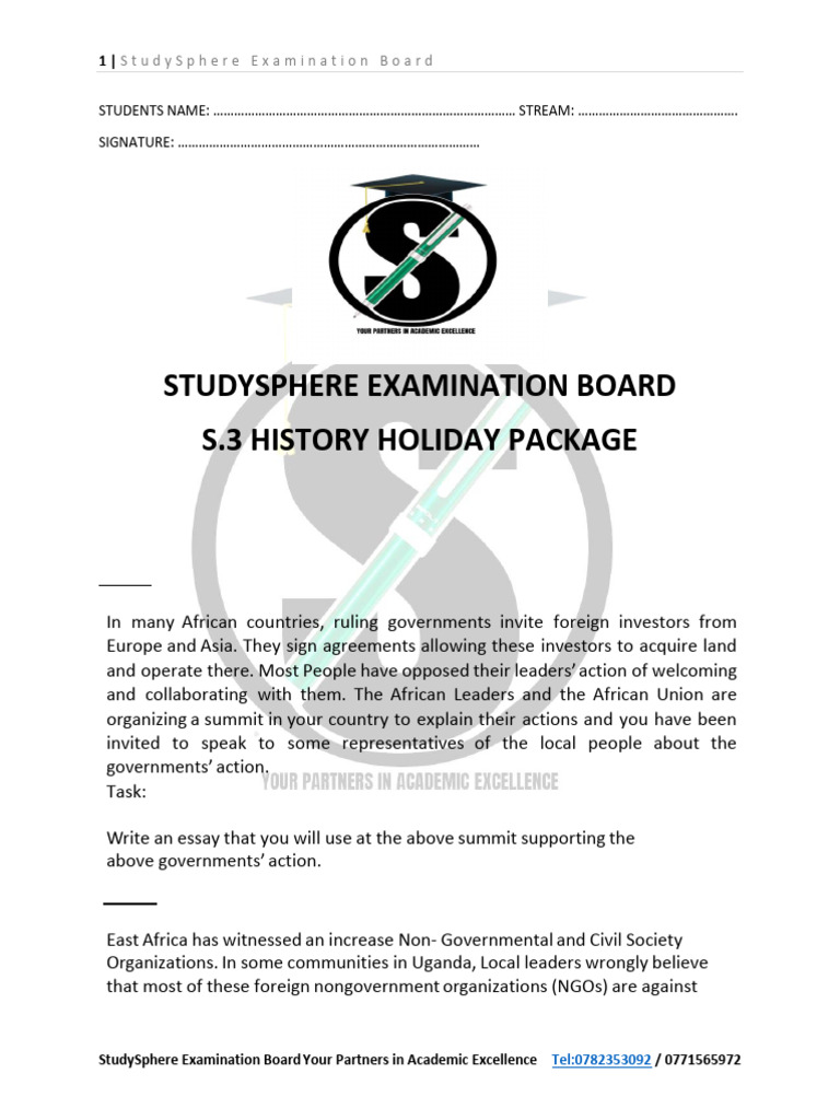 Sseb s.3 History Holiday Package | PDF | Uganda