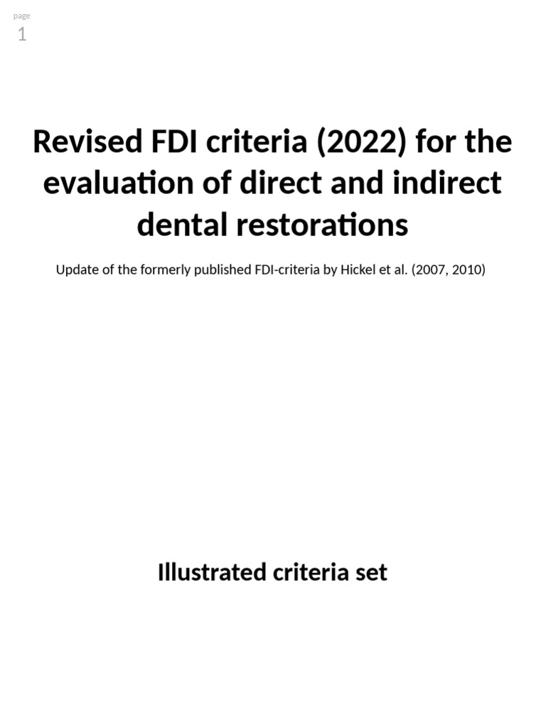 Revised FDI Criteria 2022 | PDF | Tooth Enamel | Human Tooth