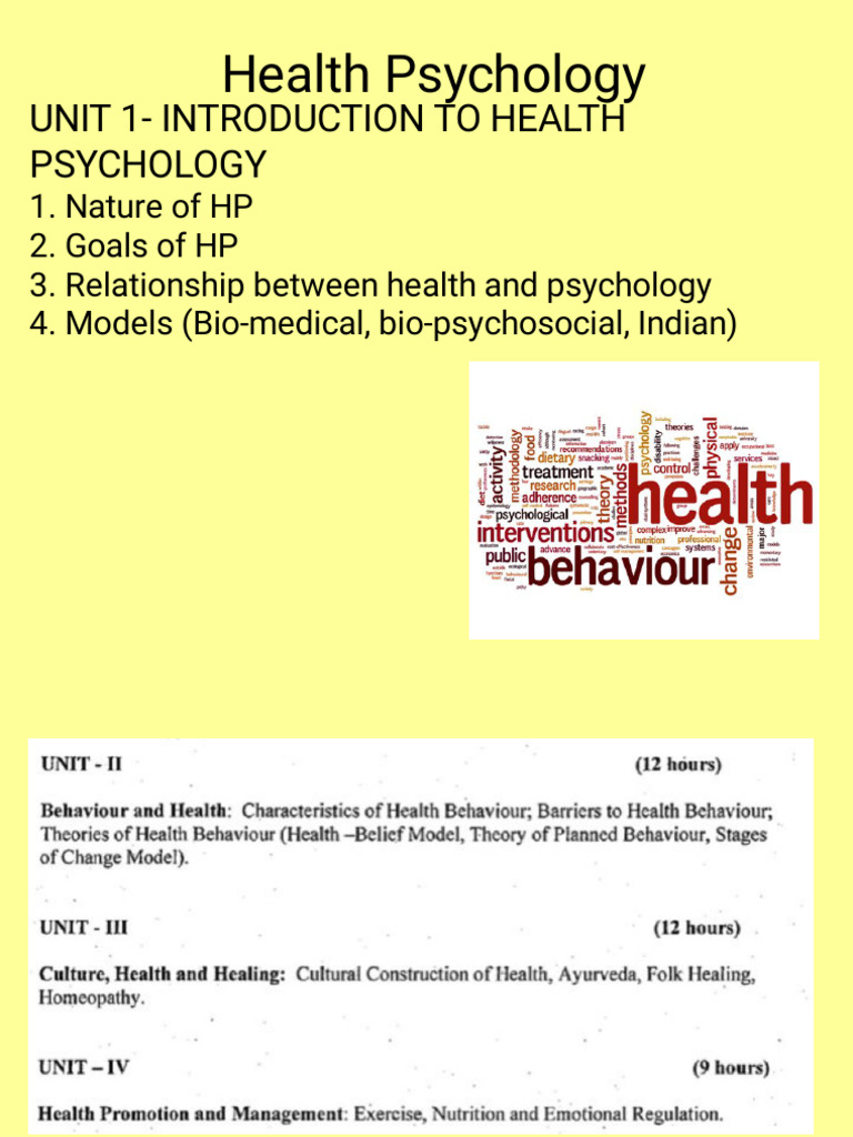 Introduction To Health Psychology Unit 1 | PDF | Psychology | Health ...
