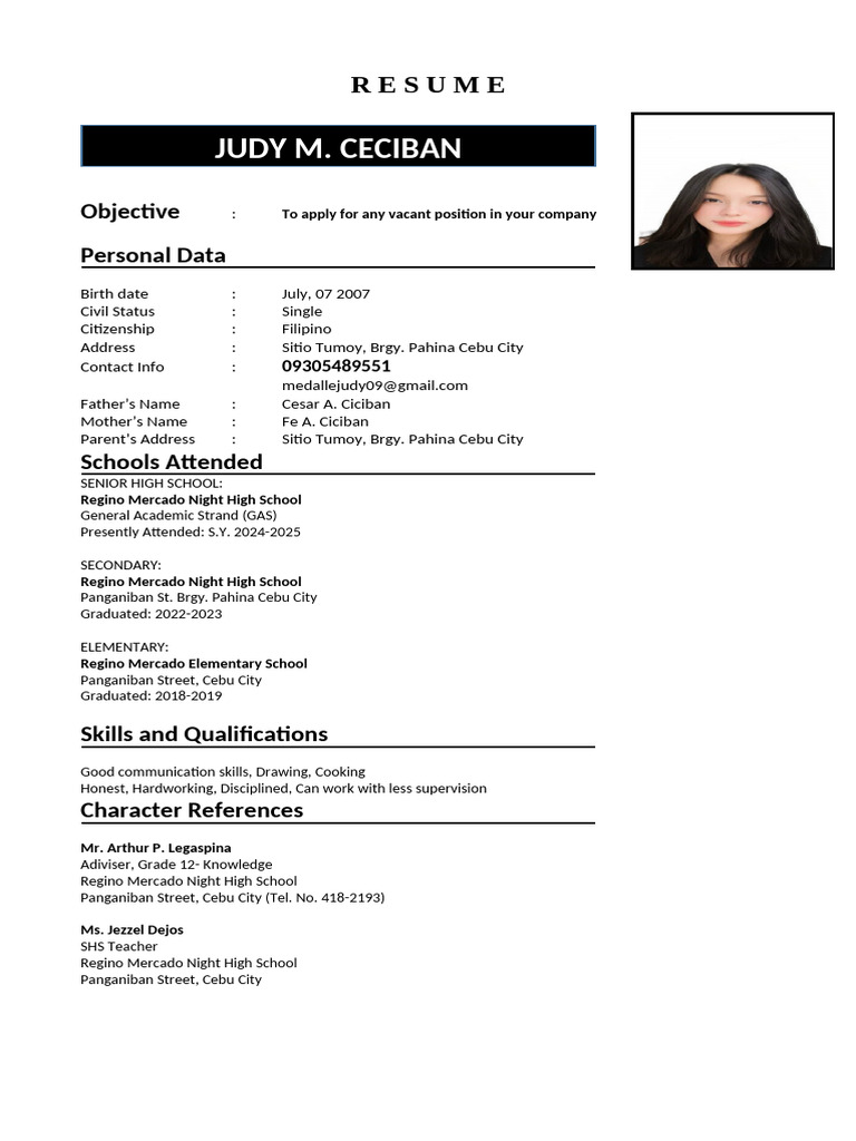 Resume Ni Judy 1 | PDF