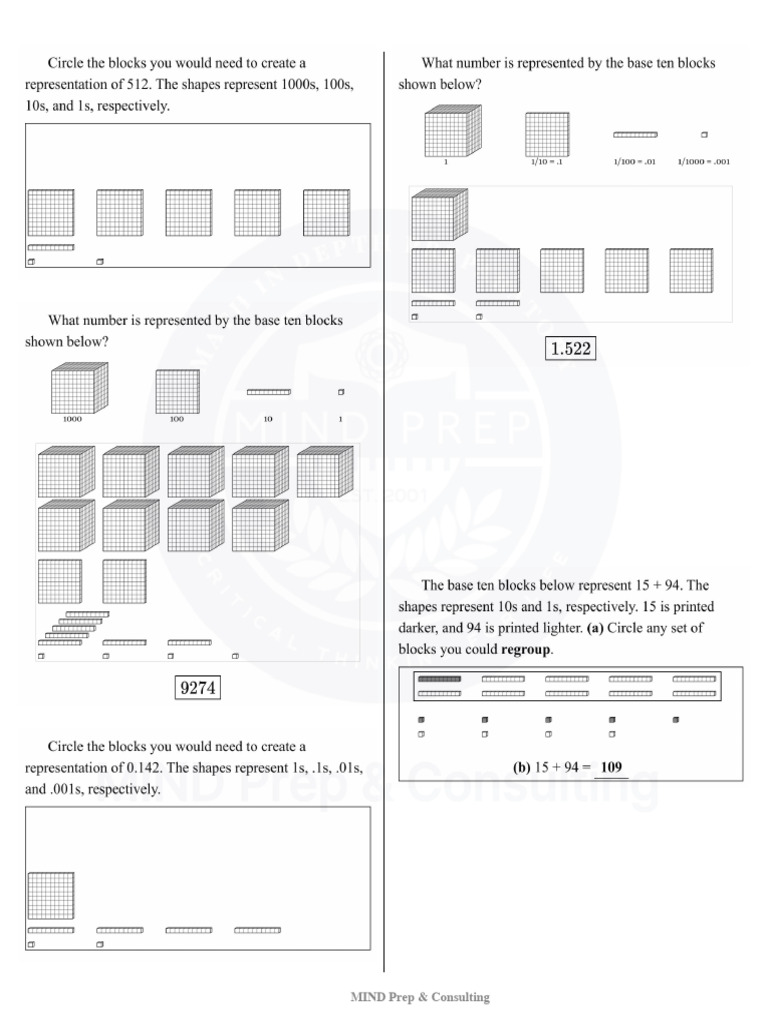 Ch8. Base Ten Blocks - KEY | PDF