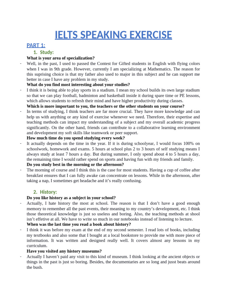 IELTS Speaking Exercise: Study Insights | PDF | Perfume | English Language