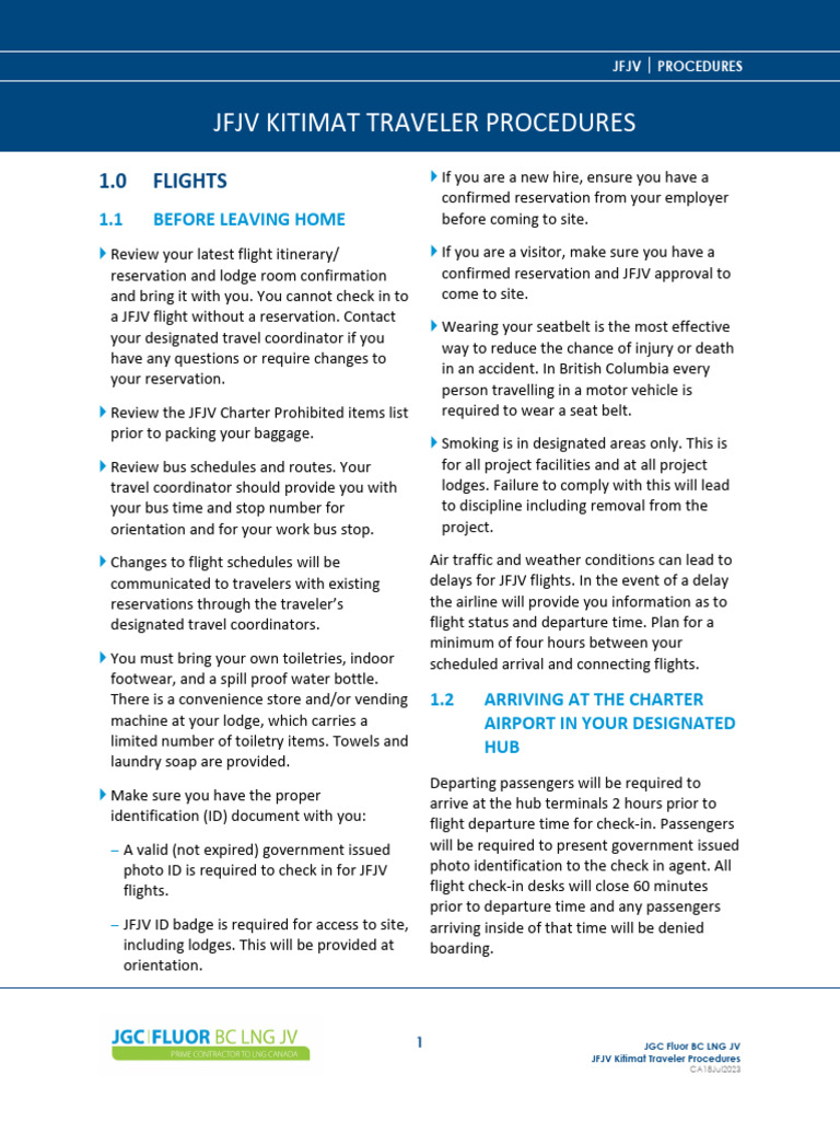 JFJV Kitimat Travel Procedures | PDF | Prescription Drugs | Medical ...