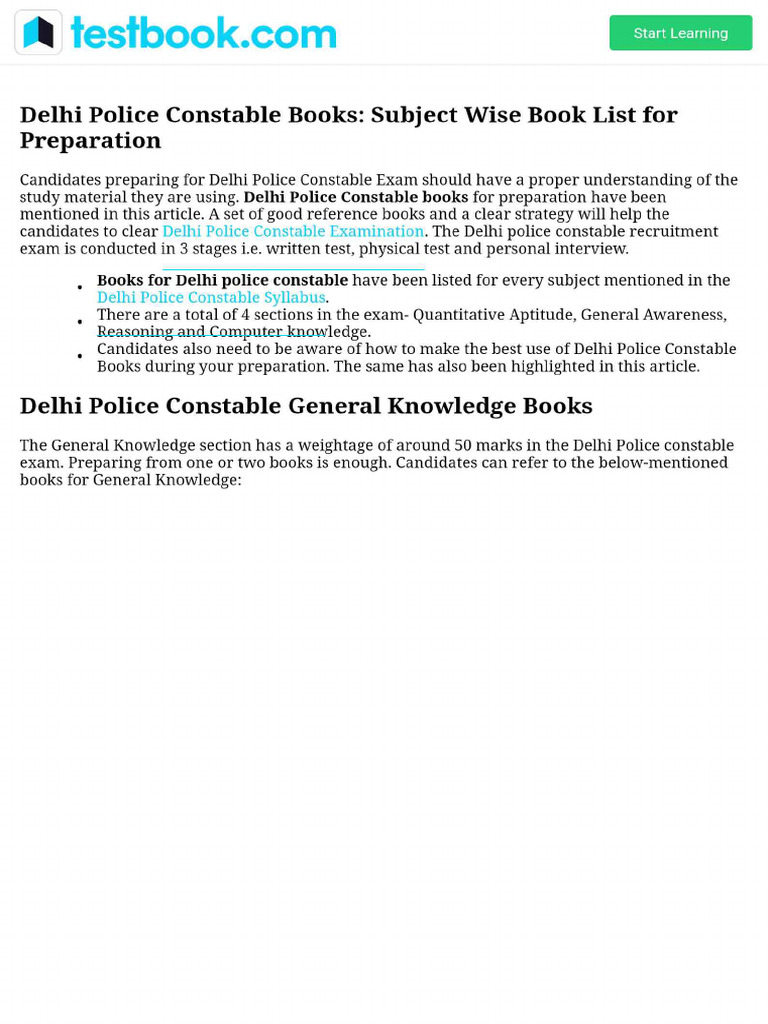 Delhi Police Constable Books - Subject Wise Book List For Preparation | PDF