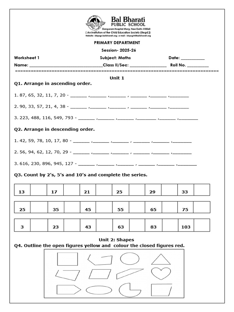 C2 Term1 Maths Worksheet 1 | PDF