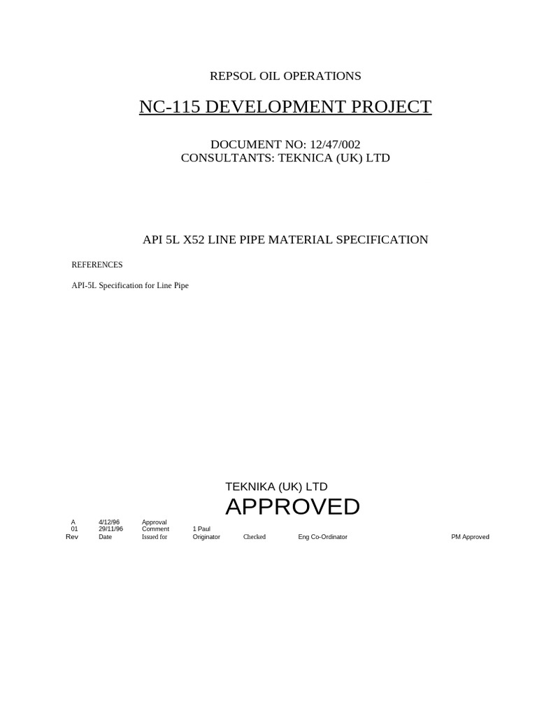 API 5L X52 Line Pipe Specification | PDF | Pipe (Fluid Conveyance ...